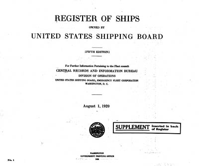 Register of Ships Owned by United States Shipping Board, August 1, 1920
